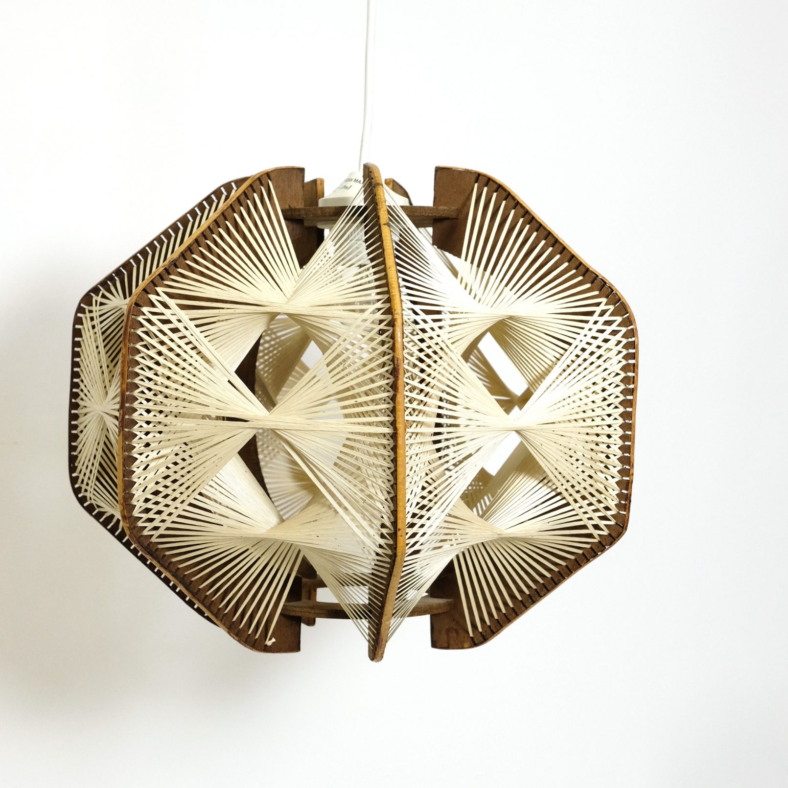 French wood and string pendant, 1960’s. — LampAndCo