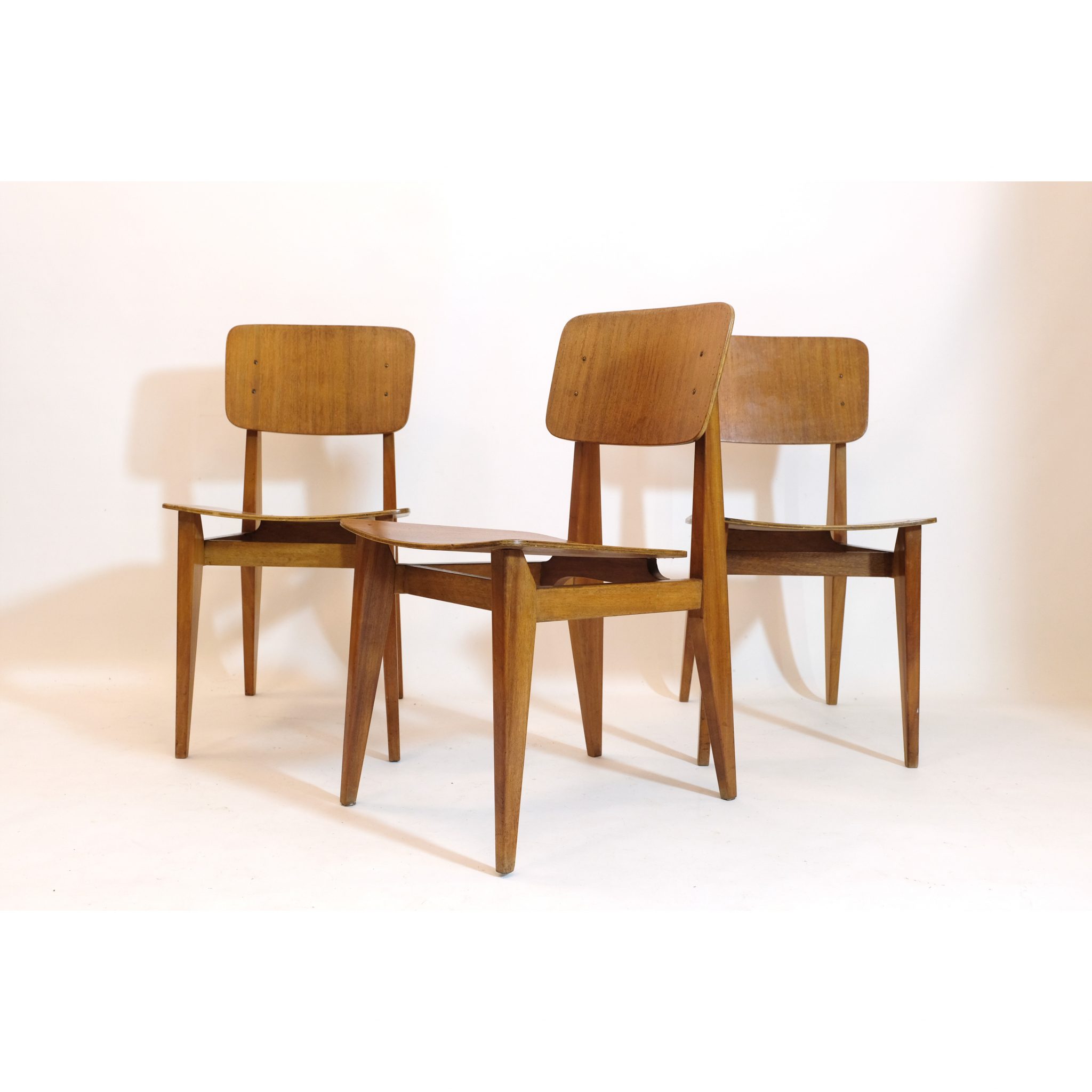 Marcel Gascoin, série de 4 chaises C cannées, Arhec, 1950’s.