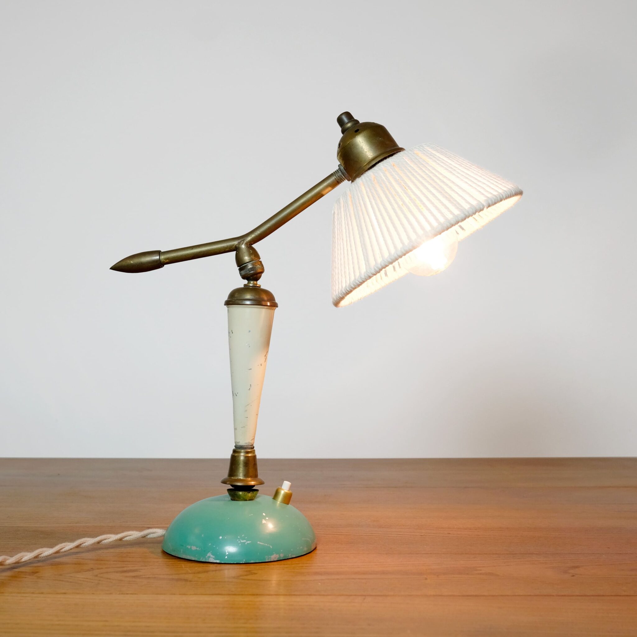 Little brass and metal lamp with a cotton shade, France, 1950s. — LampAndCo