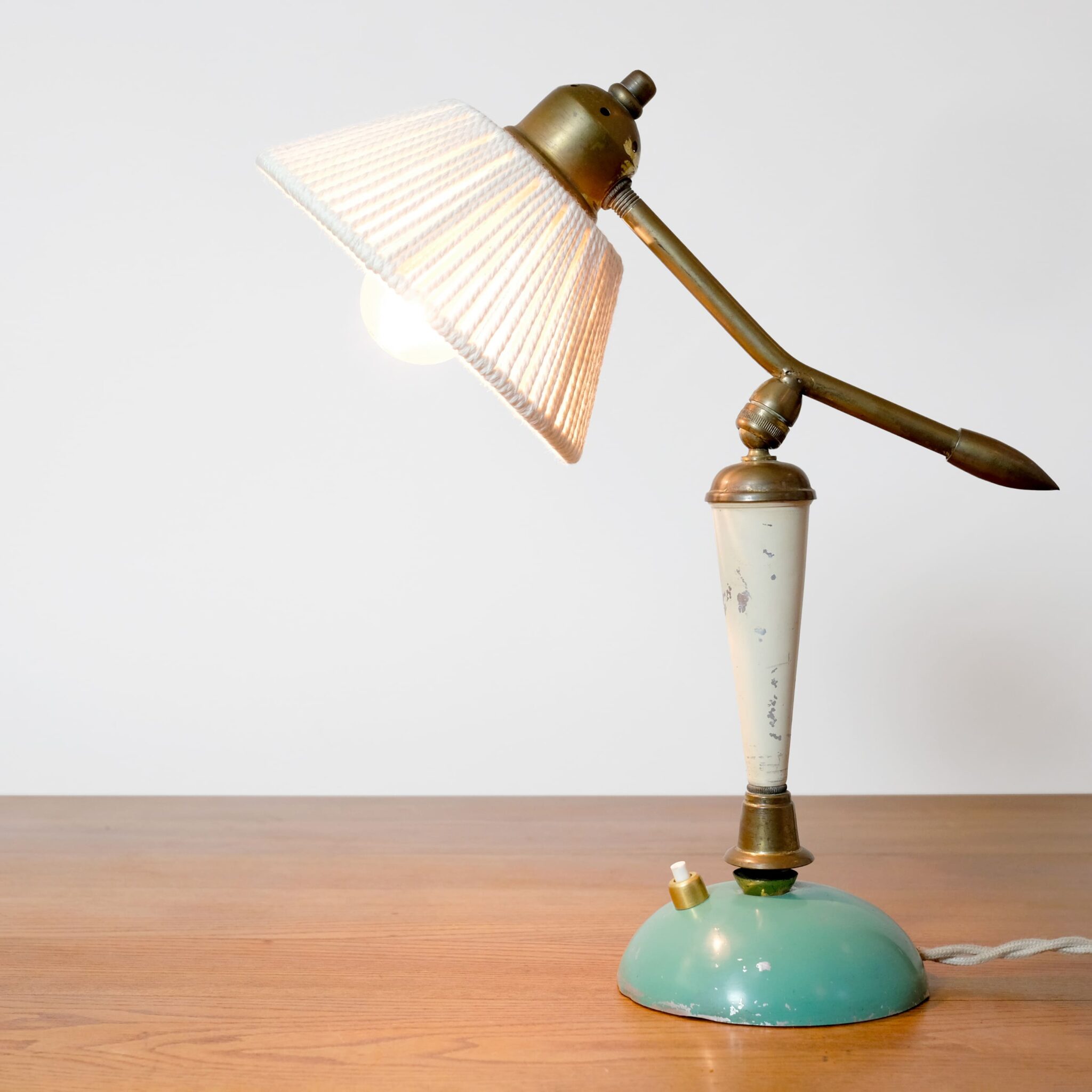 Little brass and metal lamp with a cotton shade, France, 1950s. — LampAndCo