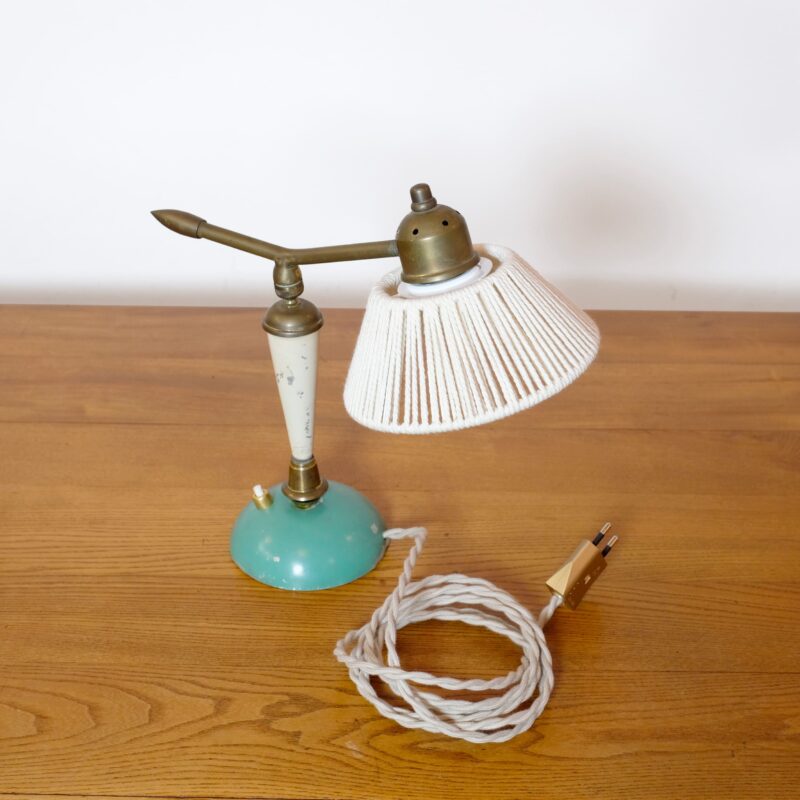Little brass and metal lamp with a cotton shade, France, 1950s. — LampAndCo
